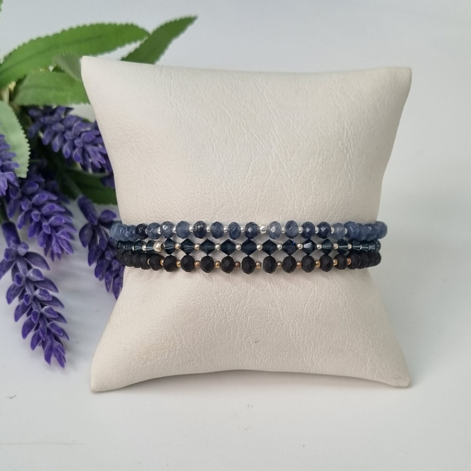Set de 3 pulseras elásticas piedra natural y cristales tonos azules – Blink